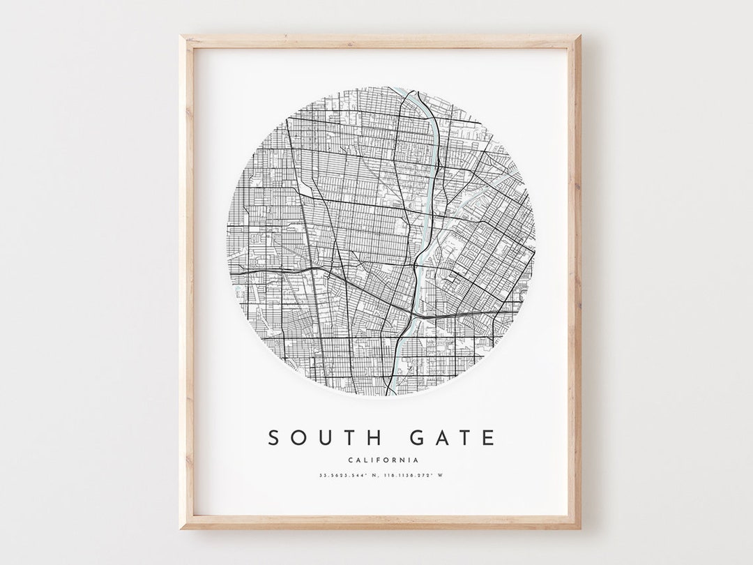 South Gate Map Print, South Gate Map Poster City Wall Art, Ca Road Map ...
