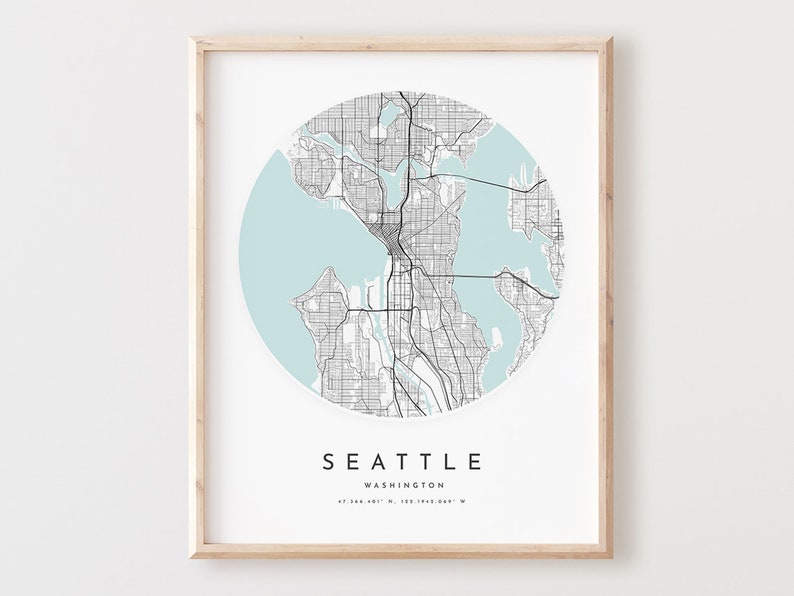 Seattle Map Print: Modern City Street Art - Etsy