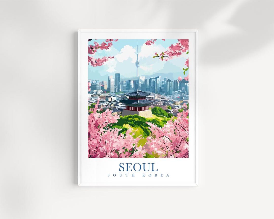 Seoul South Korea Travel Print: Illustrated Cityscape, Korean Landmark ...