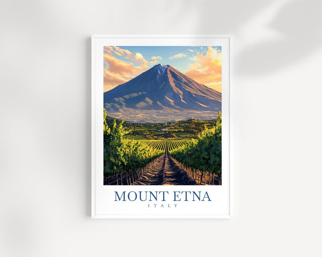Mount Etna Print, Sicily Vineyards Poster Illustrated Travel Print ...