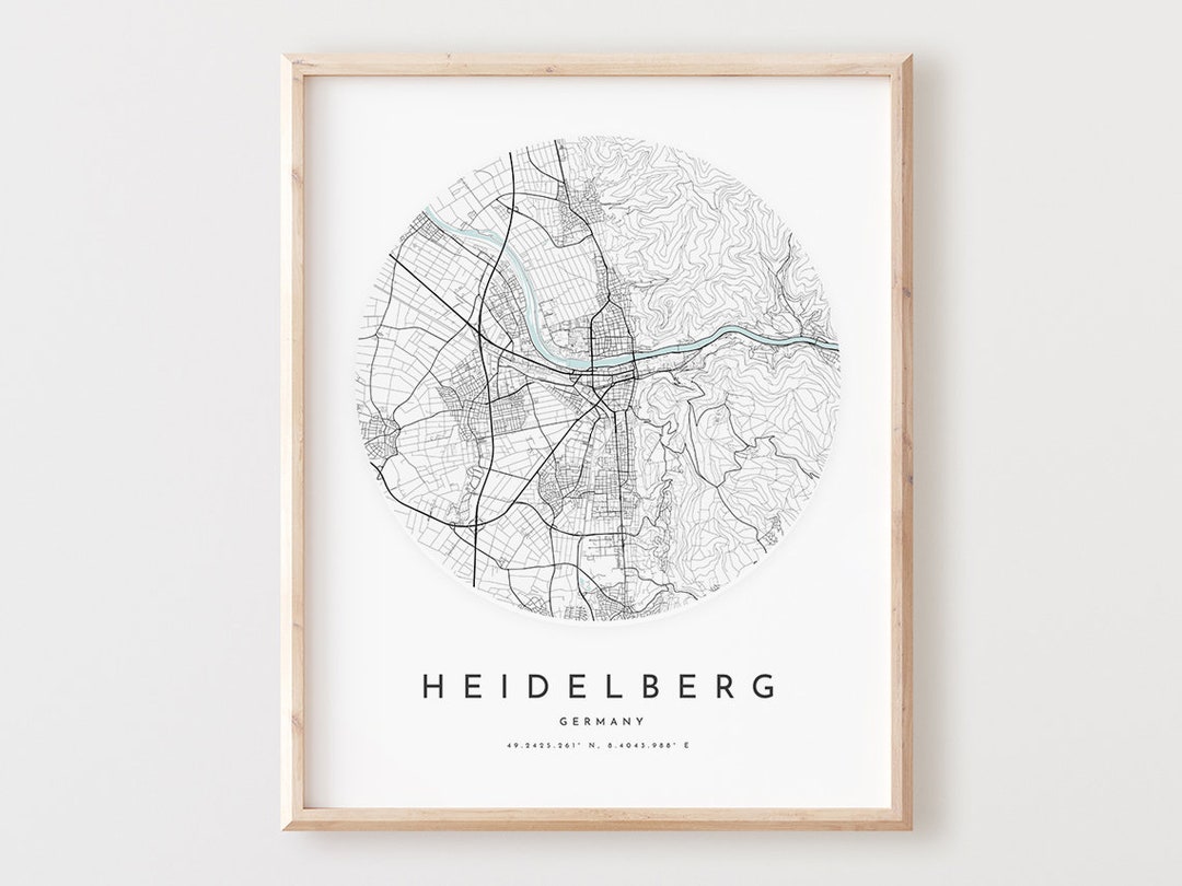 Heidelberg Map Print, Heidelberg Map Poster City Wall Art, Heidelberg ...