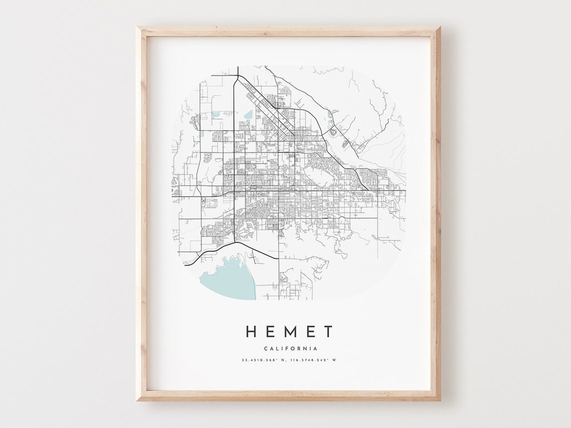 Hemet Map Poster Hemet Map Print City Wall Art Ca Road Map | Etsy