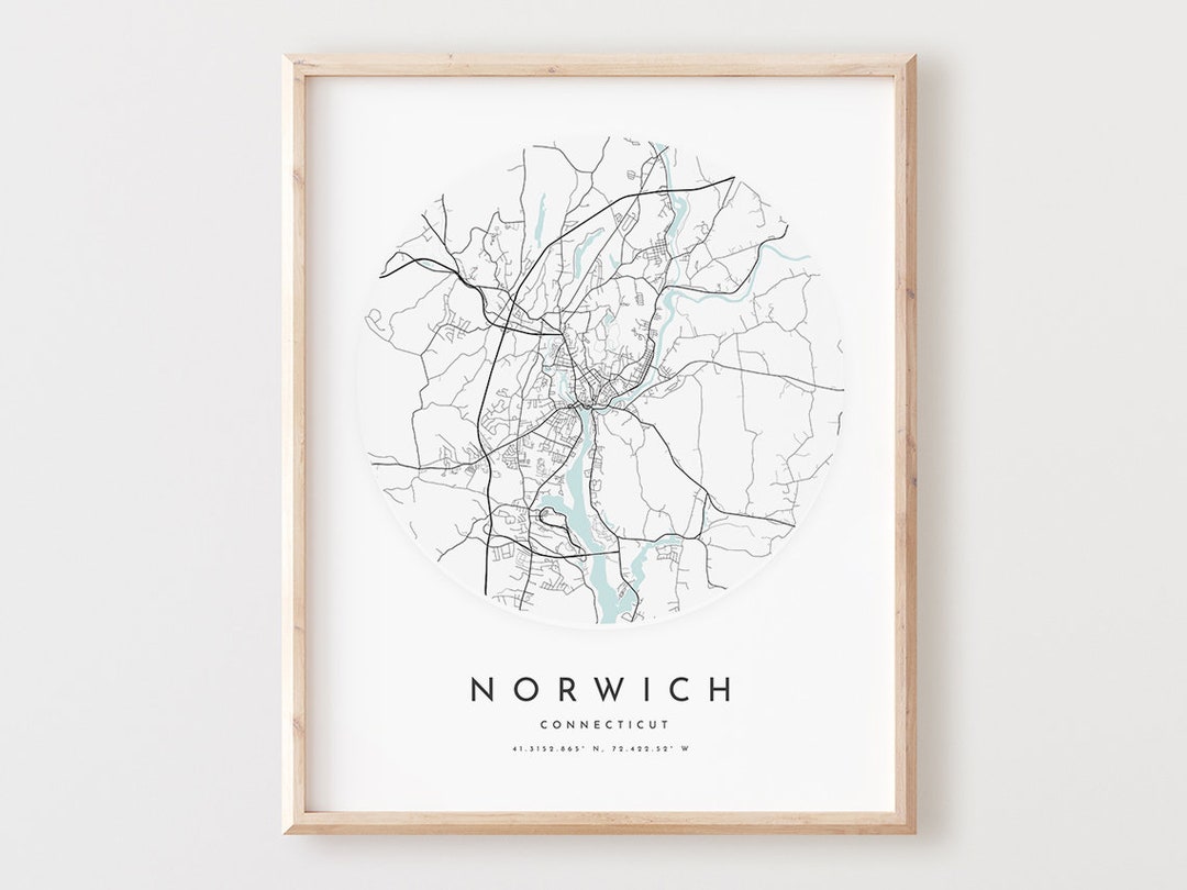 Norwich Map Print, Norwich Map Poster City Wall Art, Ct Road Map ...