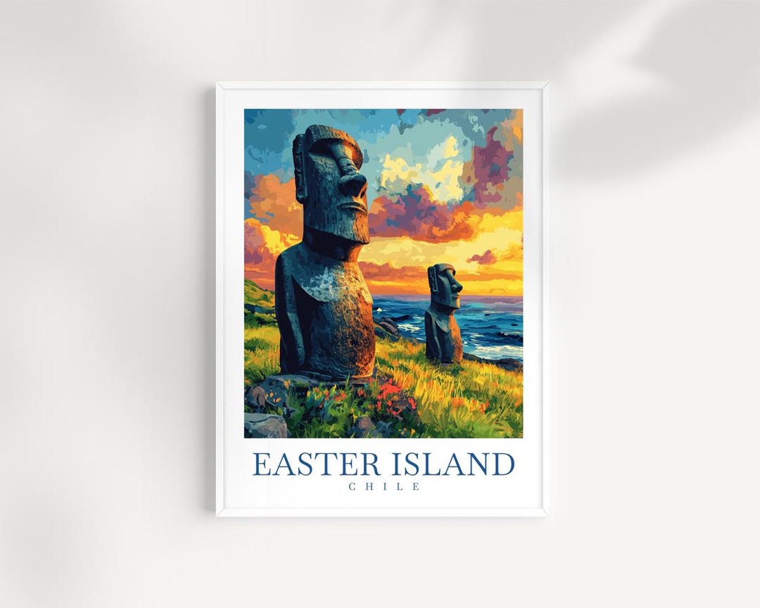 Easter Island Moai Statue Print: Chile Travel Poster, Pacific Island ...