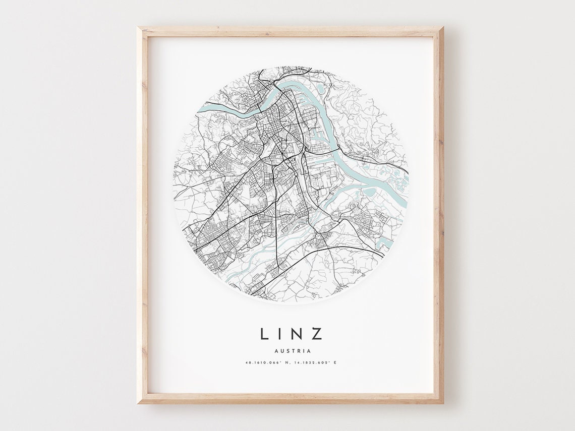 Linz Map Print, Linz Map Poster City Wall Art, Linz Road Map, Linz ...