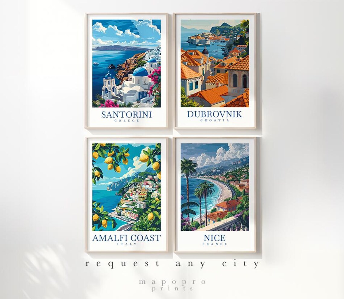 Custom Cityscape Prints Set of 4: Personalized Travel Poster Art - Etsy