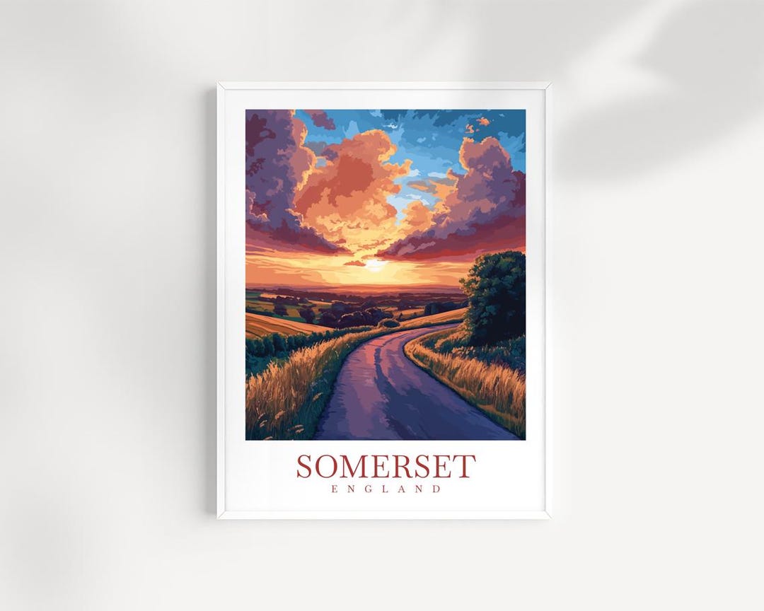 Somerset England Art Print: Rustic Countryside Sunset Illustration - Etsy
