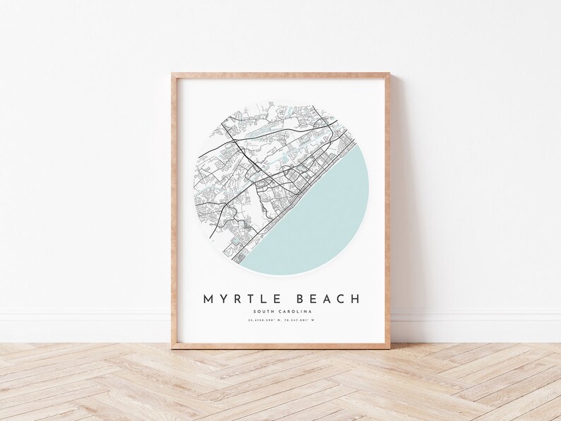 Myrtle Beach Map Print, Myrtle Beach Map Poster City Wall Art, Sc Road ...