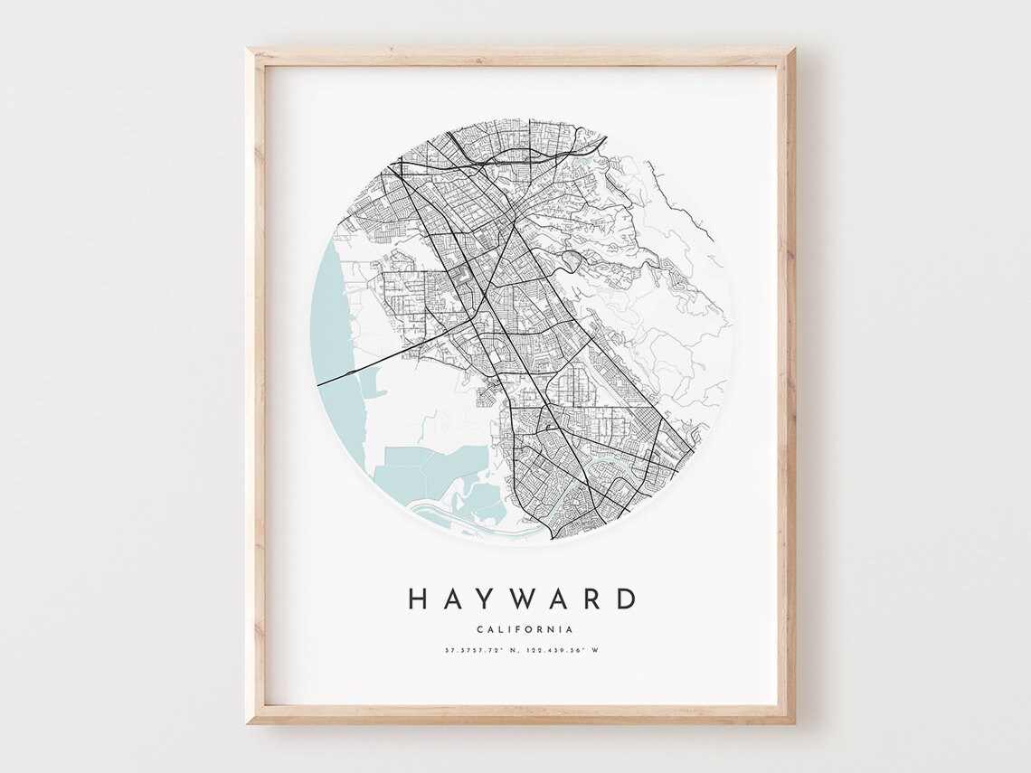 Hayward Map Print Hayward Map Poster City Wall Art Ca Road - Etsy