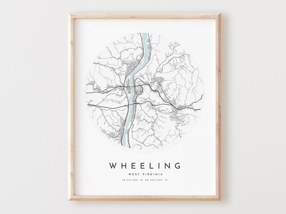 Wheeling Map Print, Wheeling Map Poster City Wall Art, Va Road Map ...