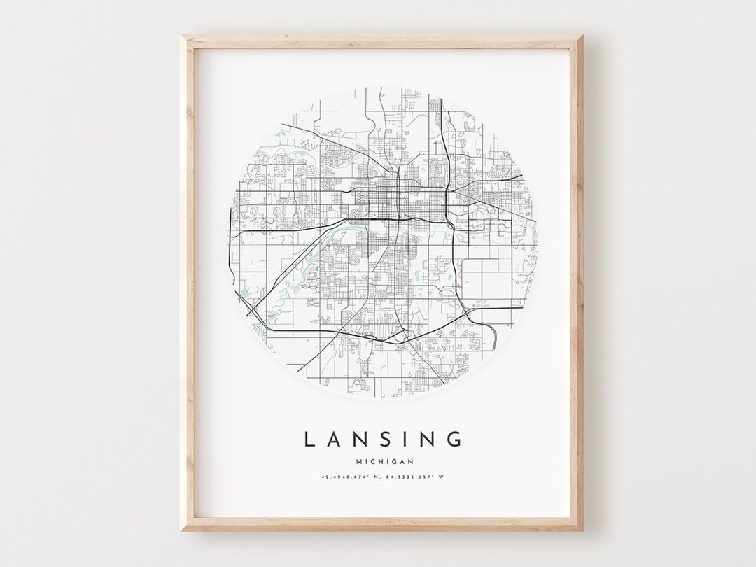 Lansing Map Print, Lansing Map Poster City Wall Art, Mi Road Map ...