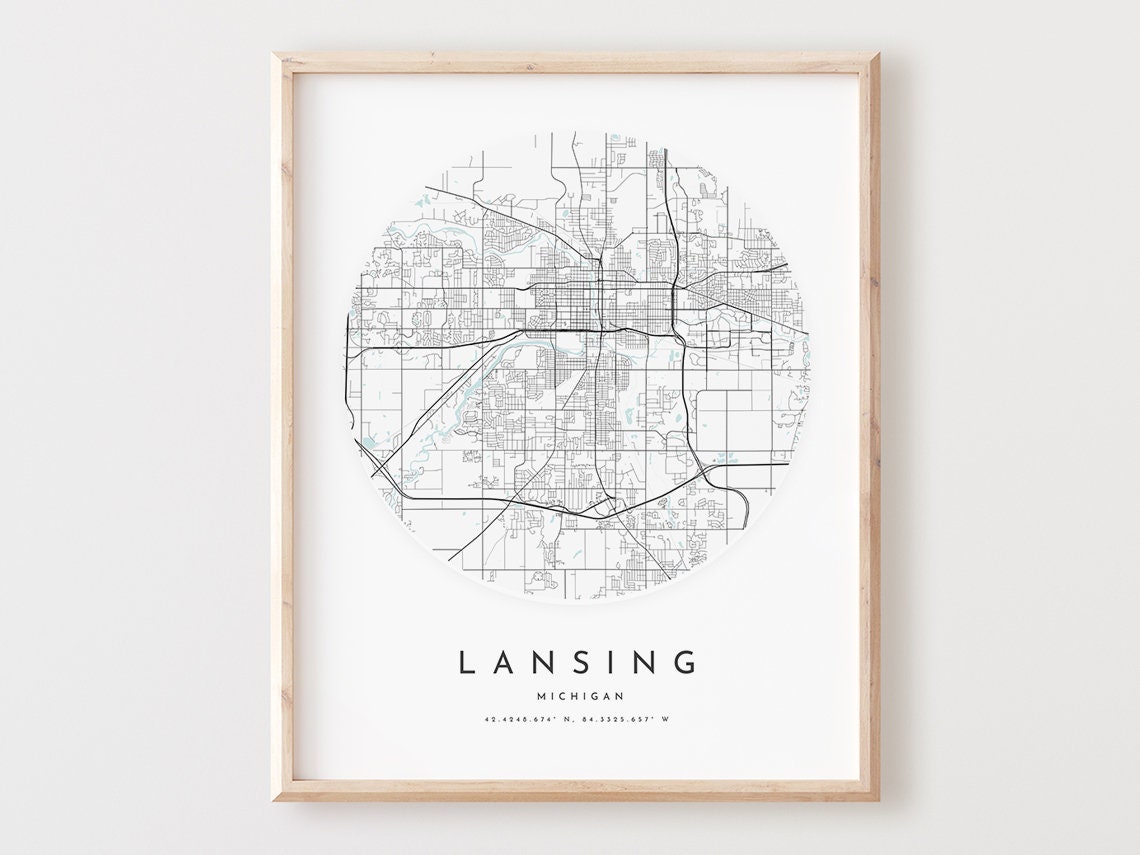 Lansing Map Print Lansing Map Poster City Wall Art Mi Road - Etsy