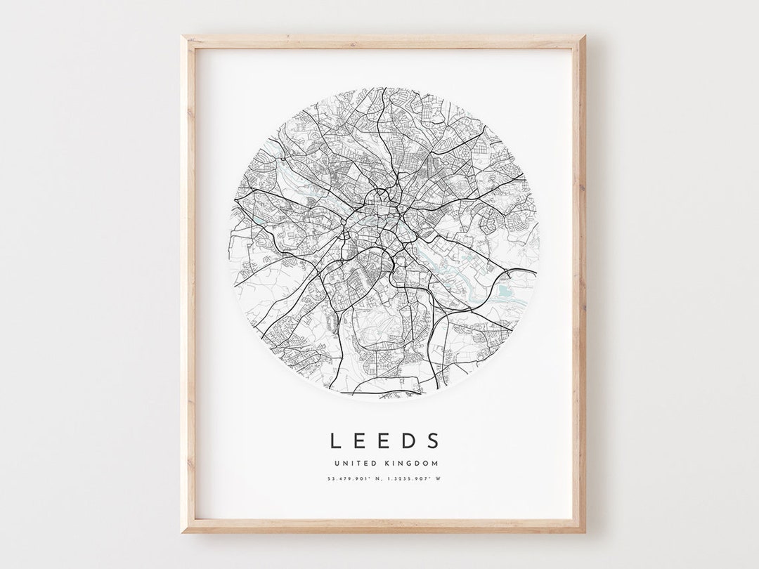 Leeds Map Print, Leeds Map Poster City Wall Art, Leeds Road Map, Leeds ...