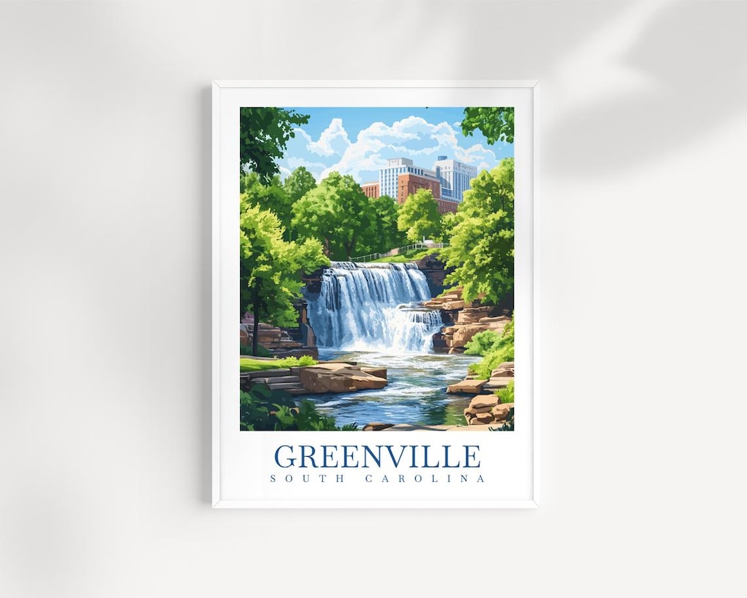 Greenville South Carolina Travel Poster: Southern Town USA City Print ...