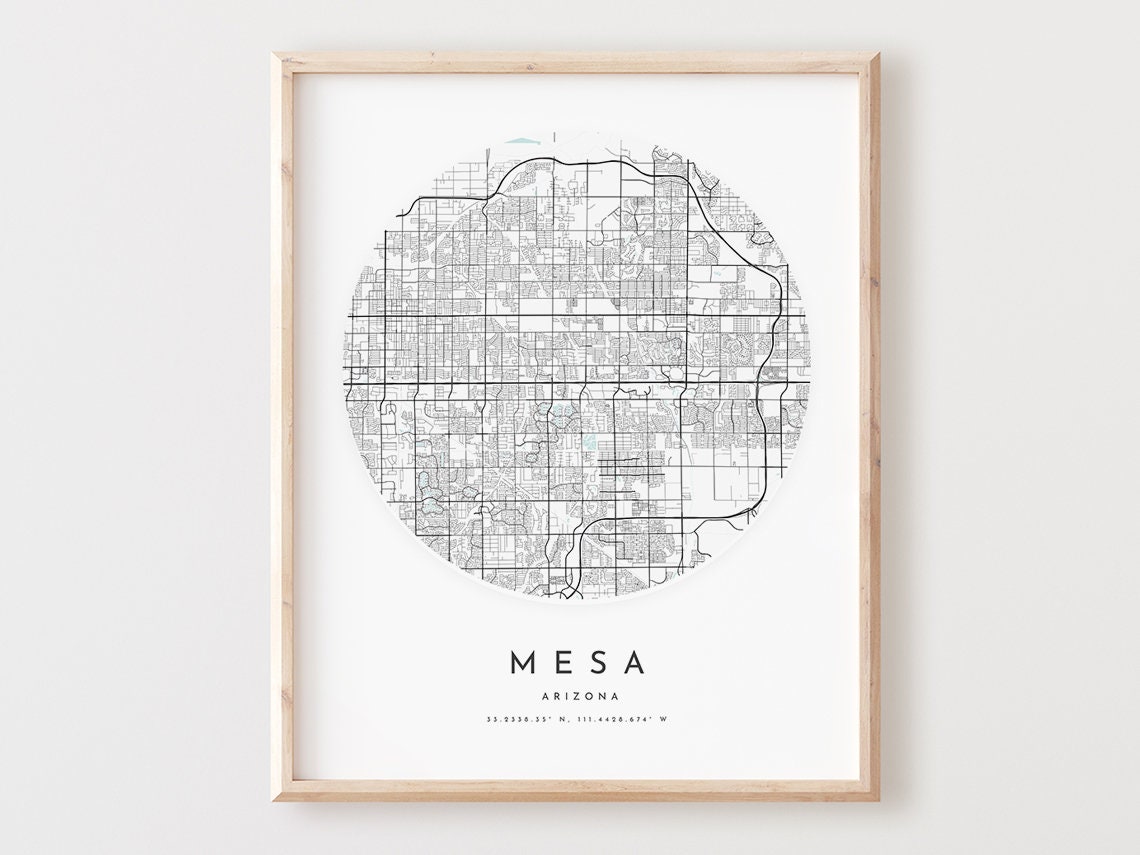 Mesa Map Print, Mesa Map Poster City Wall Art, Az Road Map, Arizona ...