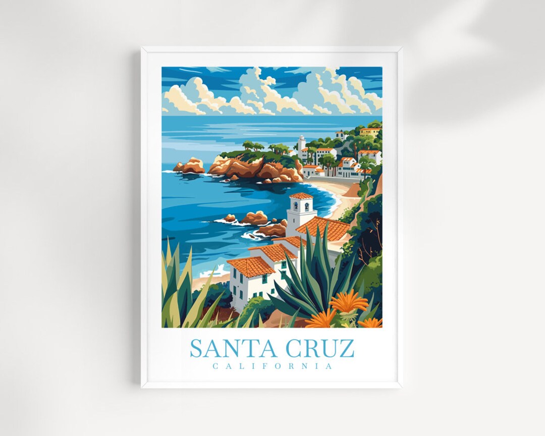 Santa Cruz Travel Print CA Poster Wall Art Santa Cruz Wall Hanging Home ...