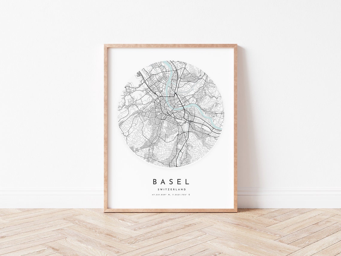Stampa mappa basilea, Poster mappa di Basilea City Wall Art, Road Map ...