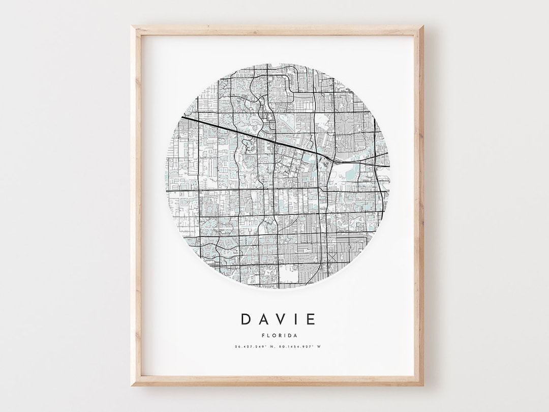 Davie Map Print, Davie Map Poster City Wall Art, Fl Road Map, Florida ...