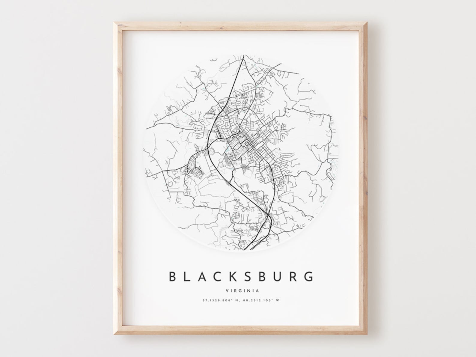 Blacksburg Map Print, Blacksburg Map Poster City Wall Art, Va Road Map ...