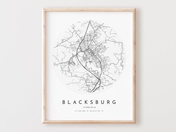 Blacksburg Map Print Blacksburg Map Poster City Wall Art Va - Etsy