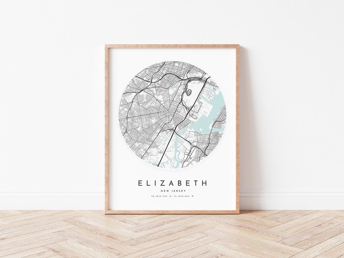 Elizabeth Map Print, Elizabeth Map Poster City Wall Art, Nj Road Map ...