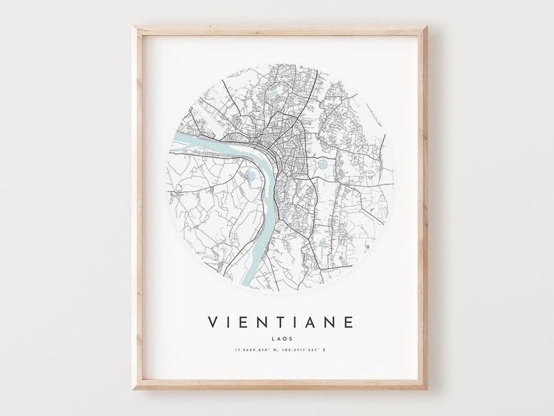 Vientiane Map Print, Vientiane Map Poster City Wall Art, Vientiane Road ...