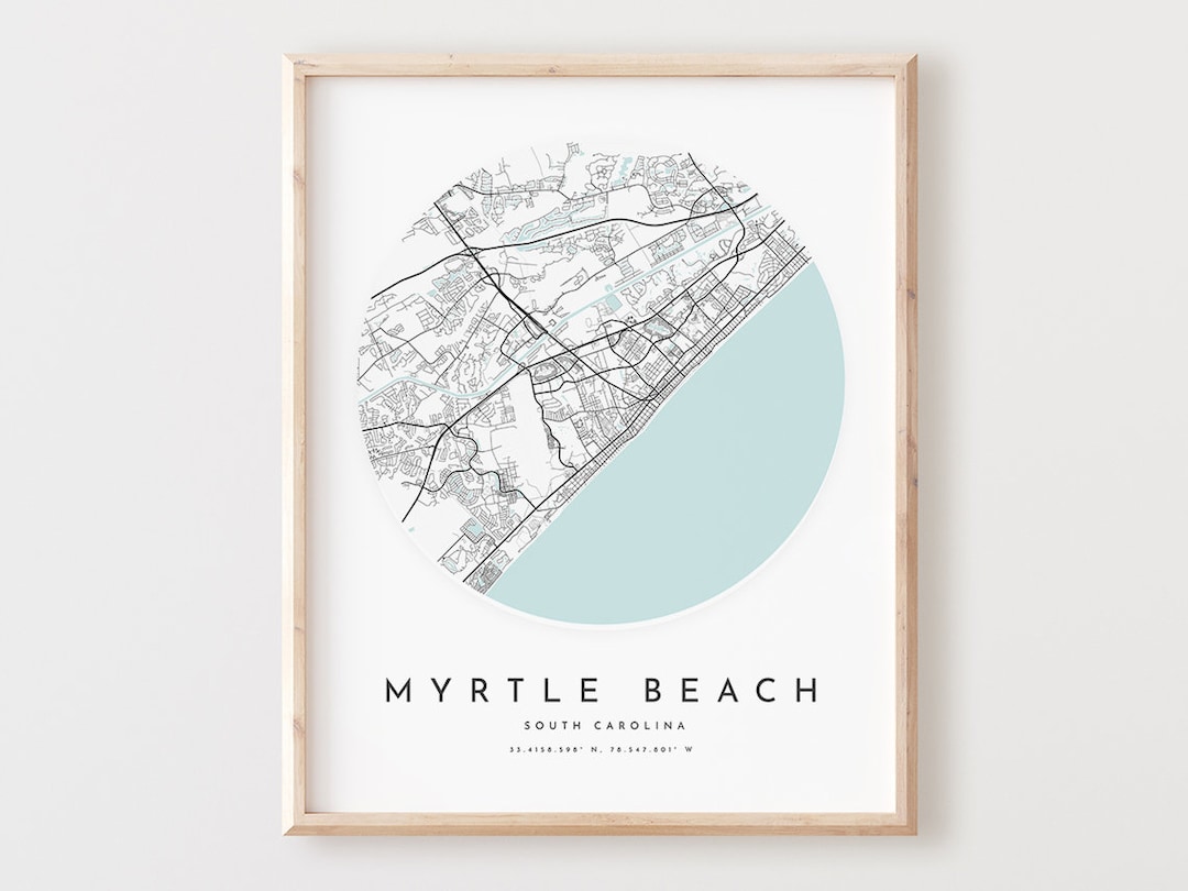 Myrtle Beach Map Print, Myrtle Beach Map Poster City Wall Art, Sc Road ...