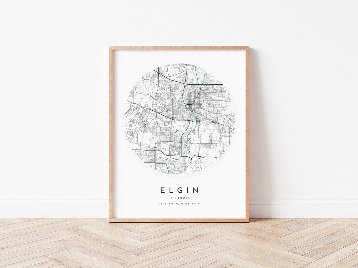 Elgin Map Print Elgin Map Poster City Wall Art Il Road Map - Etsy UK