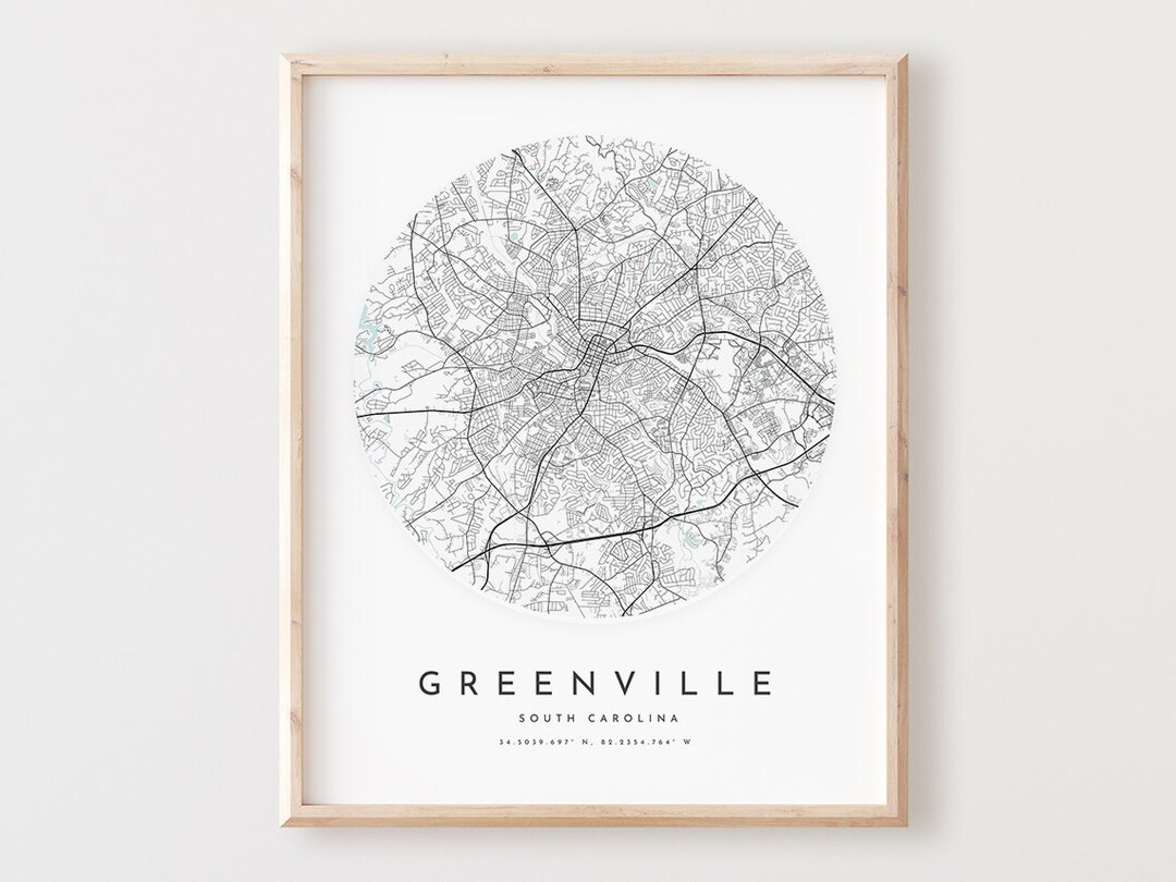 Greenville Map Print, Greenville Map Poster City Wall Art, Sc Road Map ...