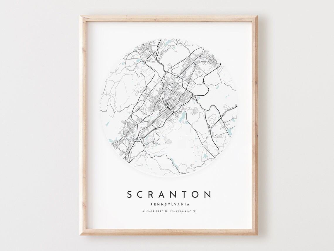 Scranton Map Print Scranton Map Poster City Wall Art Pa Road | Etsy