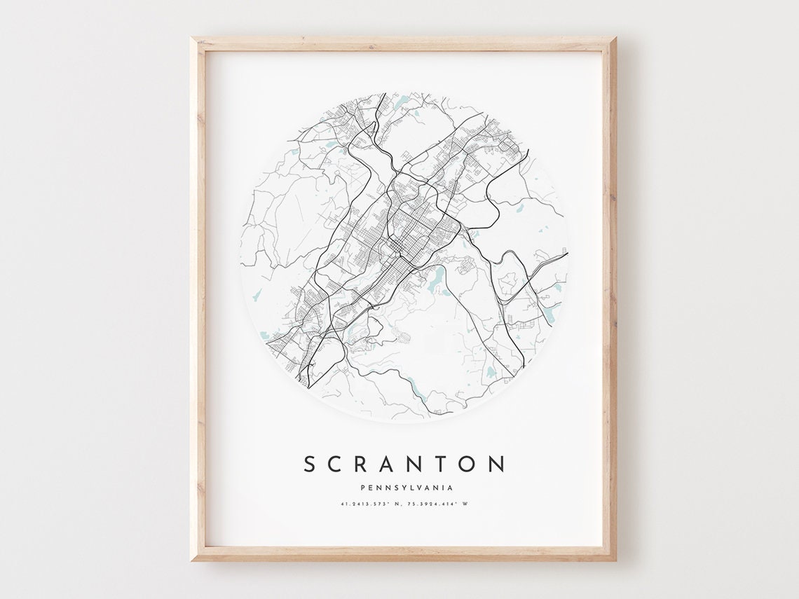 Scranton Map Print Scranton Map Poster City Wall Art Pa Road - Etsy UK