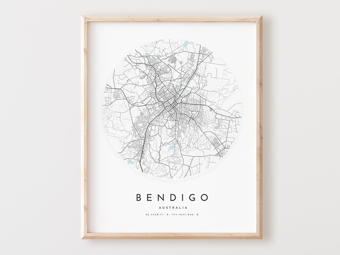 Bendigo Map Print, Bendigo Map Poster City Wall Art, Bendigo Road Map ...
