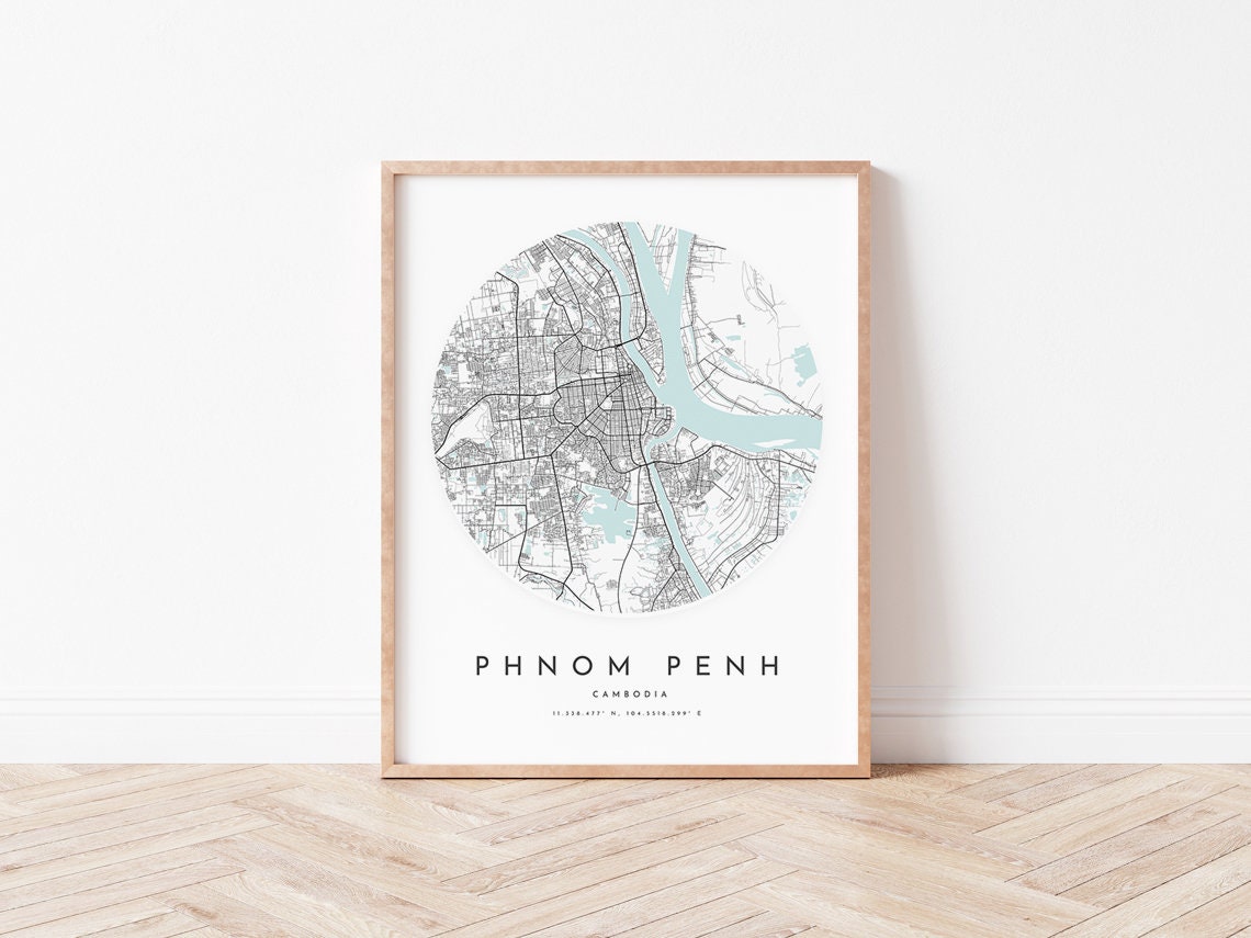 Phnom Penh Map Print, Phnom Penh Map Poster City Wall Art, Phnom Penh ...