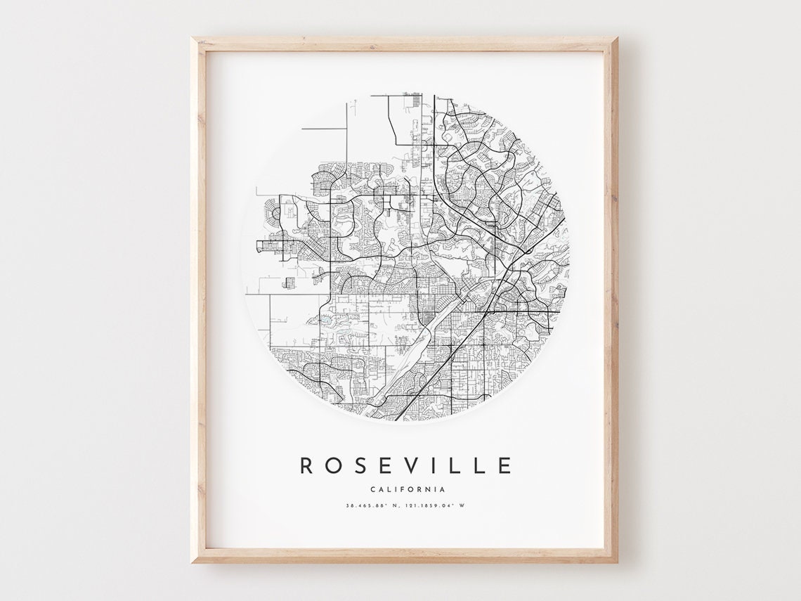 Roseville Map Print, Roseville Map Poster City Wall Art, Ca Road Map ...