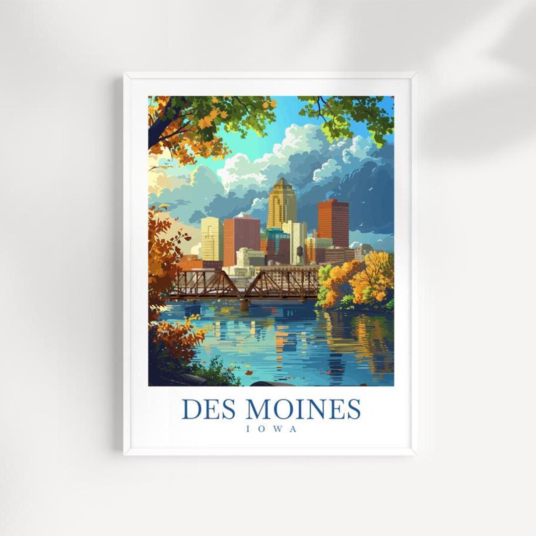 Des Moines Iowa Travel Poster: Skyline Wall Art - Etsy