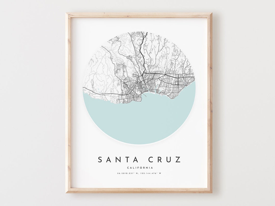 Santa Cruz Map Print, Santa Cruz Map Poster City Wall Art, Ca Road Map ...