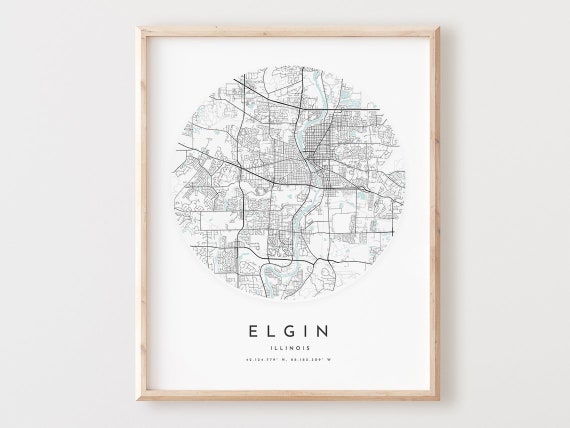 Elgin Map Print Elgin Map Poster City Wall Art Il Road Map | Etsy