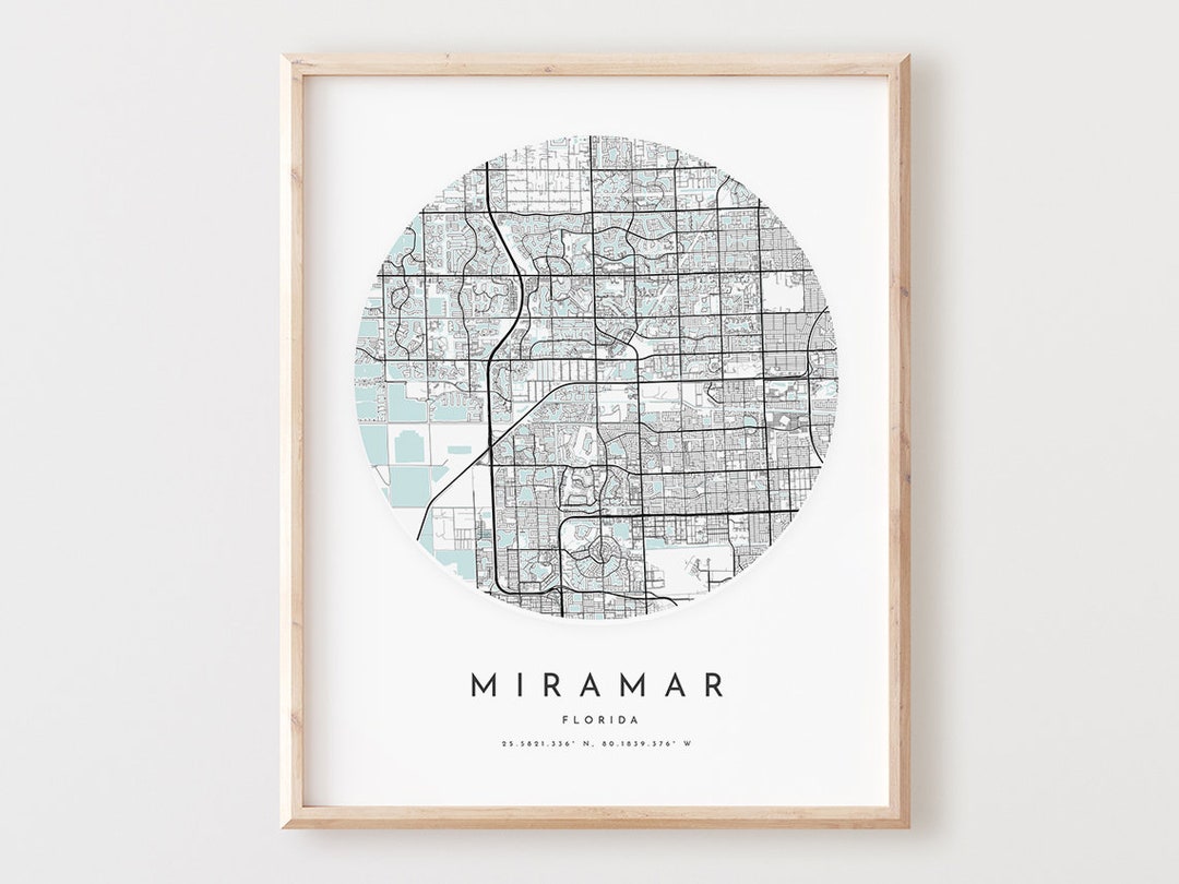 Miramar Map Print, Miramar Map Poster City Wall Art, Fl Road Map ...