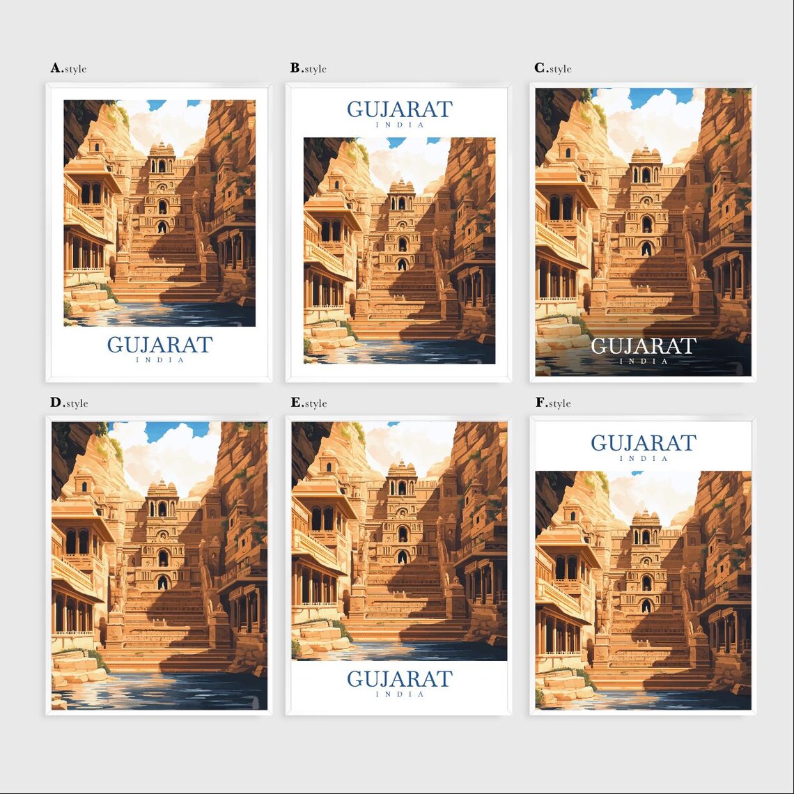 Gujarat India Travel Print: Illustrated Temple & Desert Landscape - Etsy