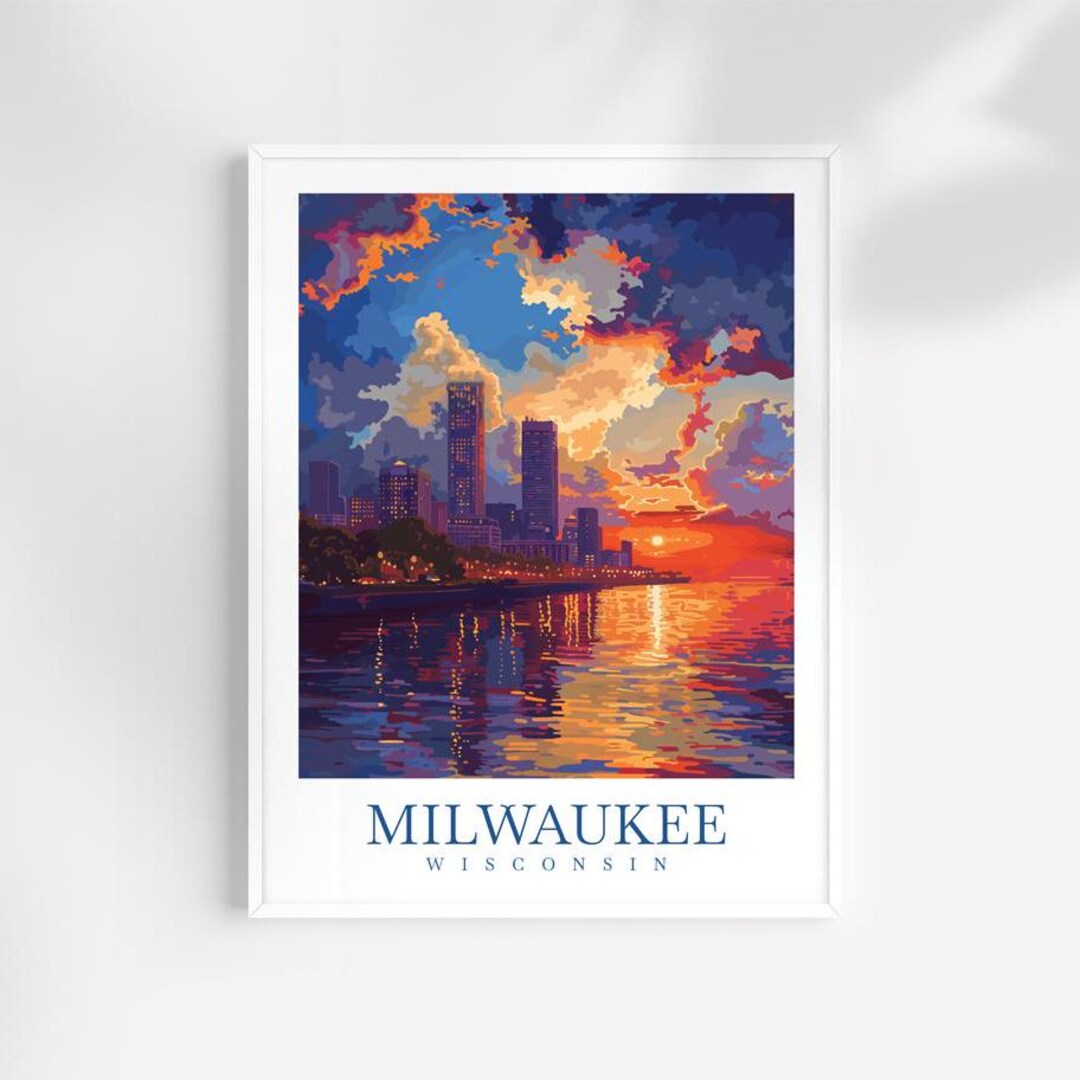 Milwaukee Wisconsin Skyline Art Print: Sunset Cityscape Wall Decor - Etsy