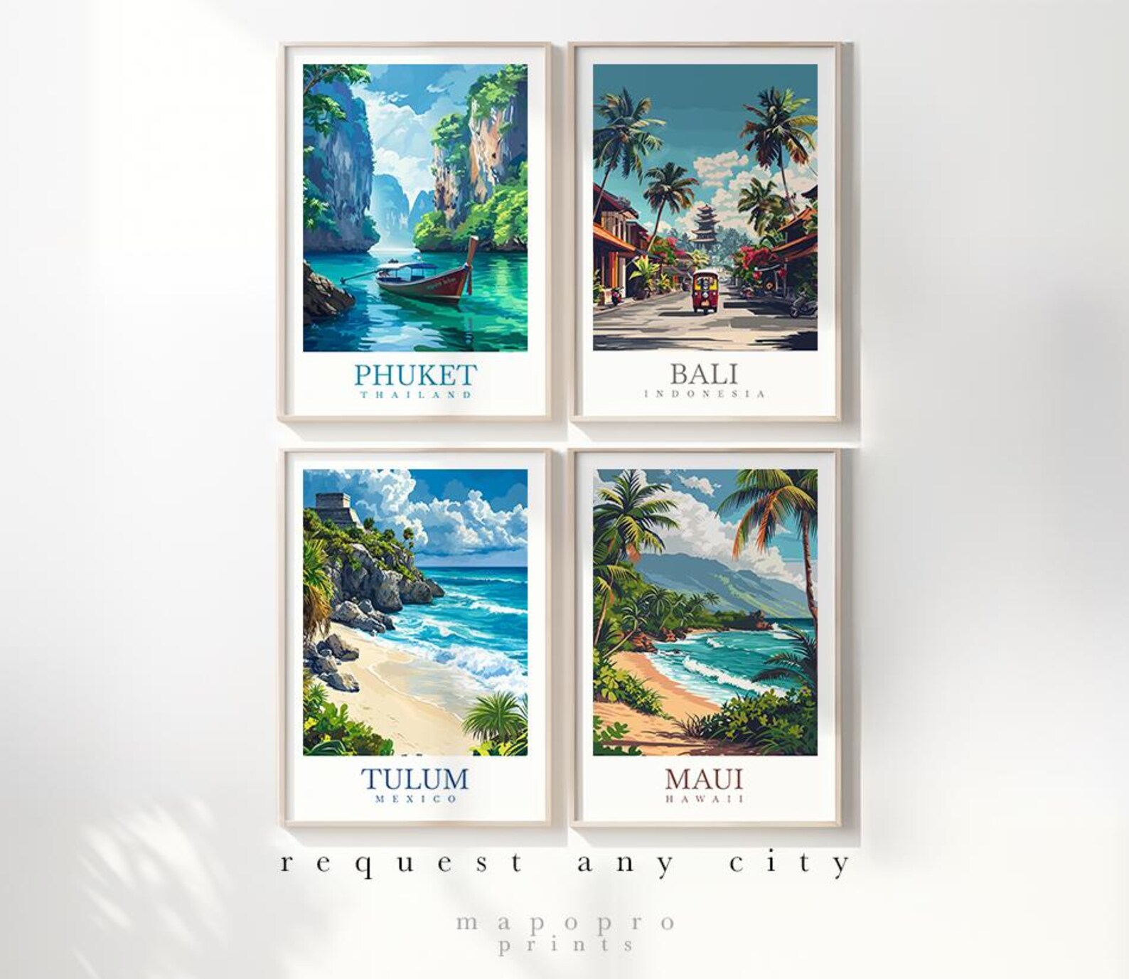 Custom Cityscape Prints Set of 4: Personalized Travel Poster Art - Etsy