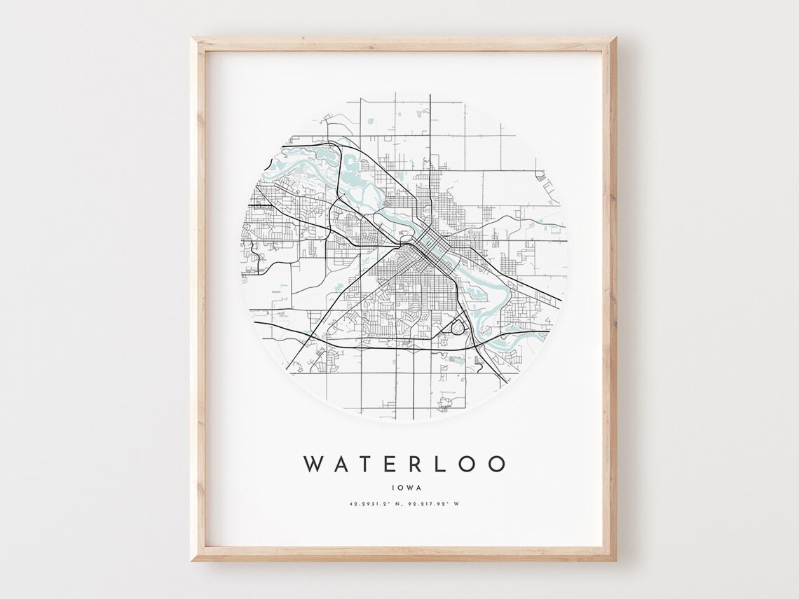 Waterloo Map Print Waterloo Map Poster City Wall Art Ia Road - Etsy