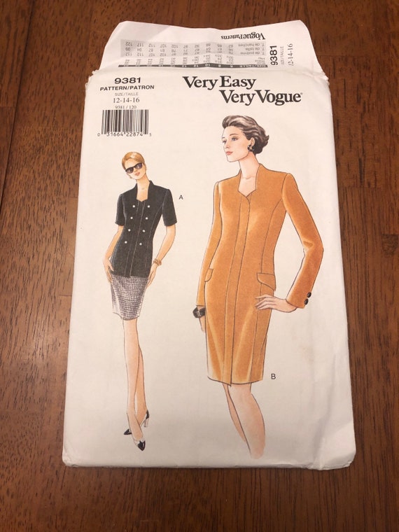 Very Easy Very Vogue 9381 Sizes 12-14-16 C.1995 Misses Fitted | Etsy
