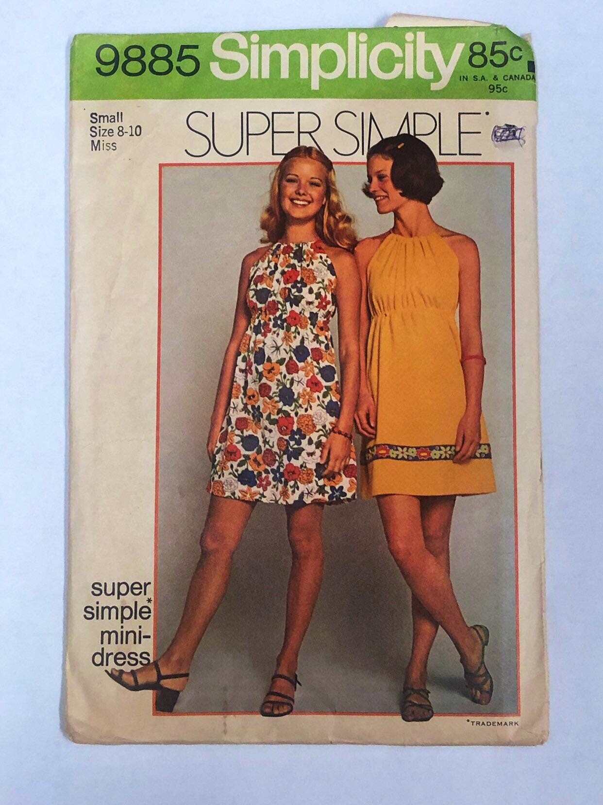 Simplicity 9885 CUT & COMPLETE C.1972 Super Simple Mini Dress - Etsy
