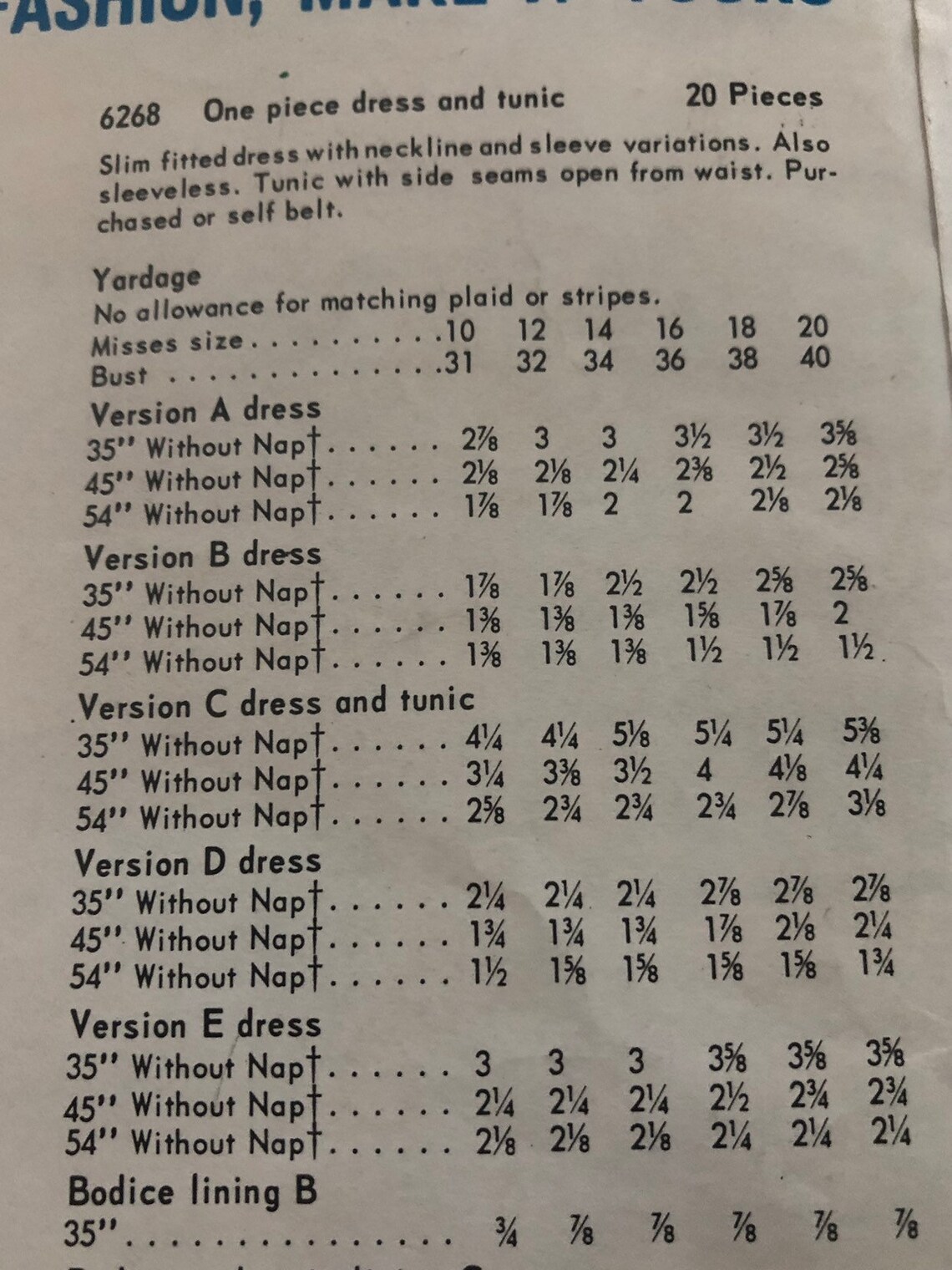 Vogue Vintage Retro 6268 Dress Pattern Size 14 Bust 34 - Etsy