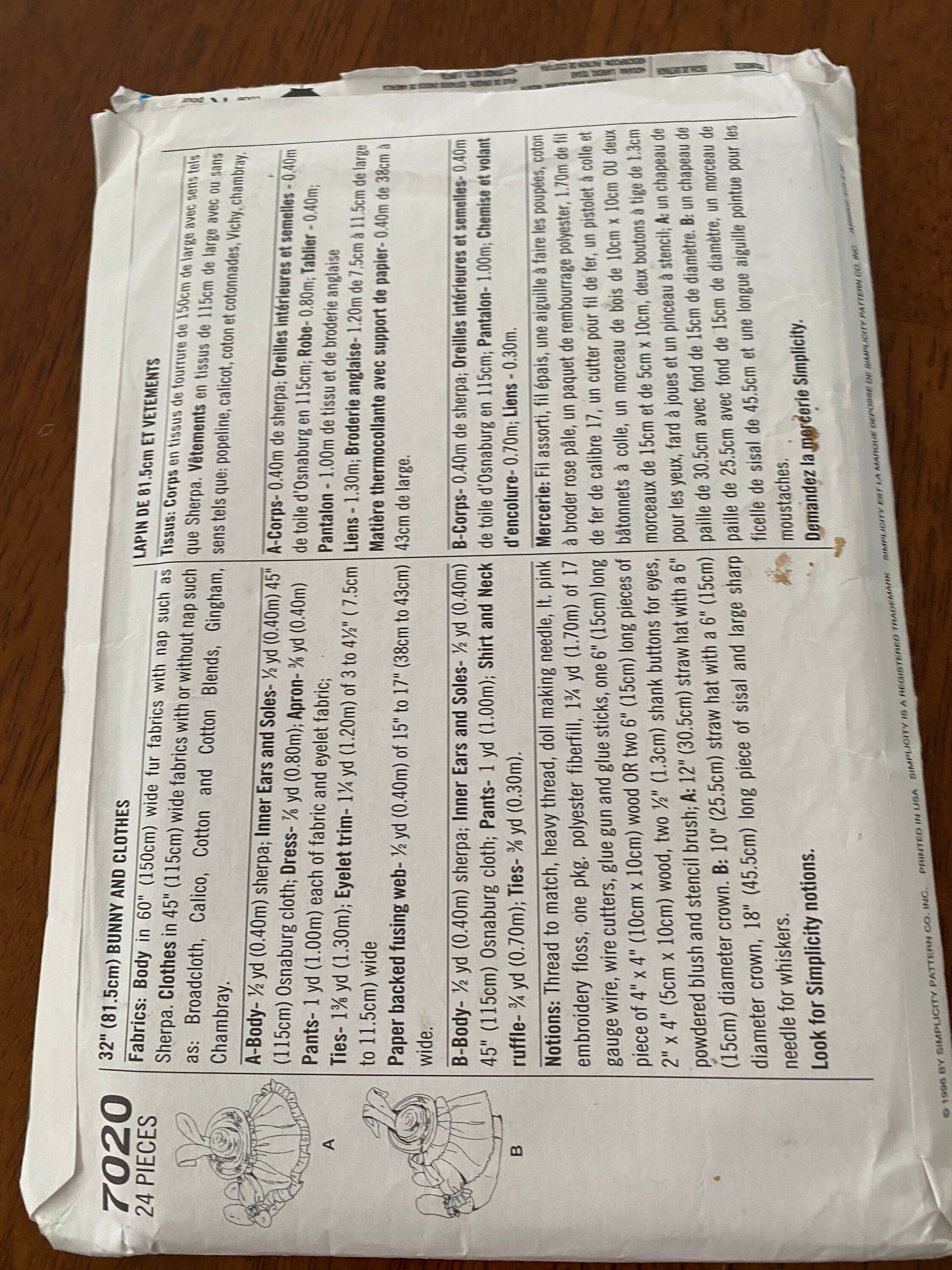 Simplicity 7020 Bunny and Clothes 32 Easter Rabbit - Etsy UK