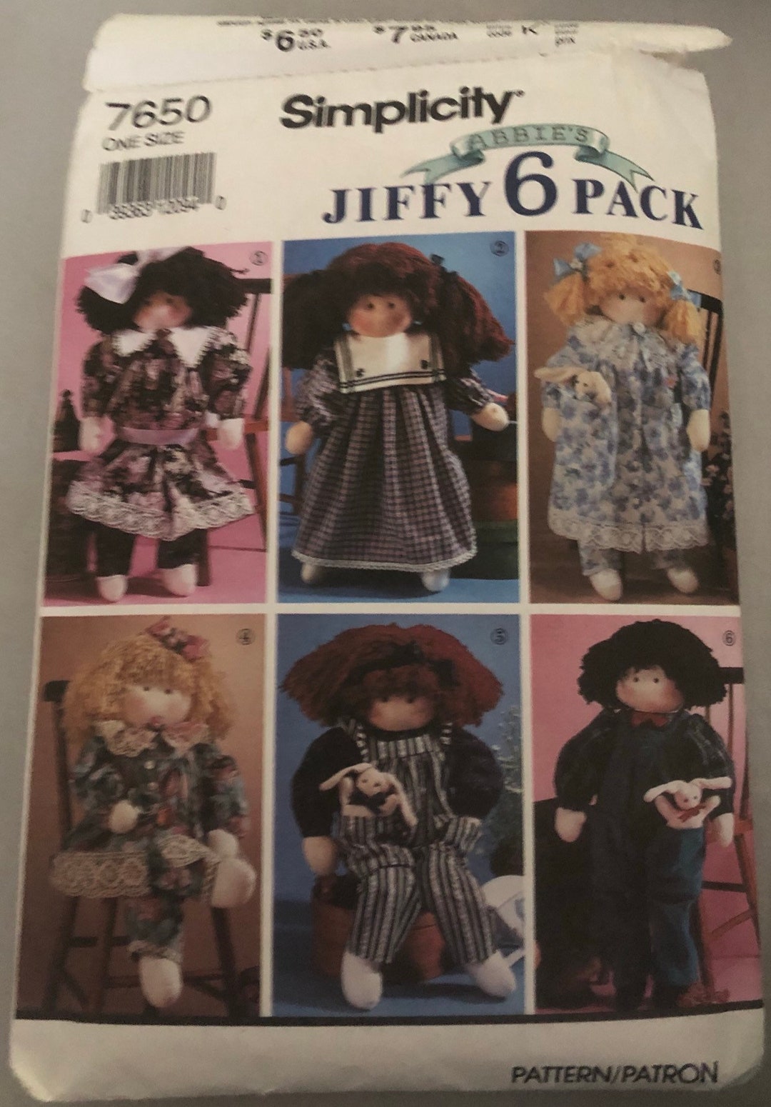 Simplicity Abbie's Jiffy 6 Pack Sewing Pattern 7650 22 Doll With ...
