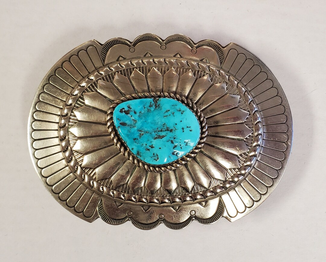 Turquoise Belt Buckle / Sterling Silver / Anchor Snap-on Style - Etsy