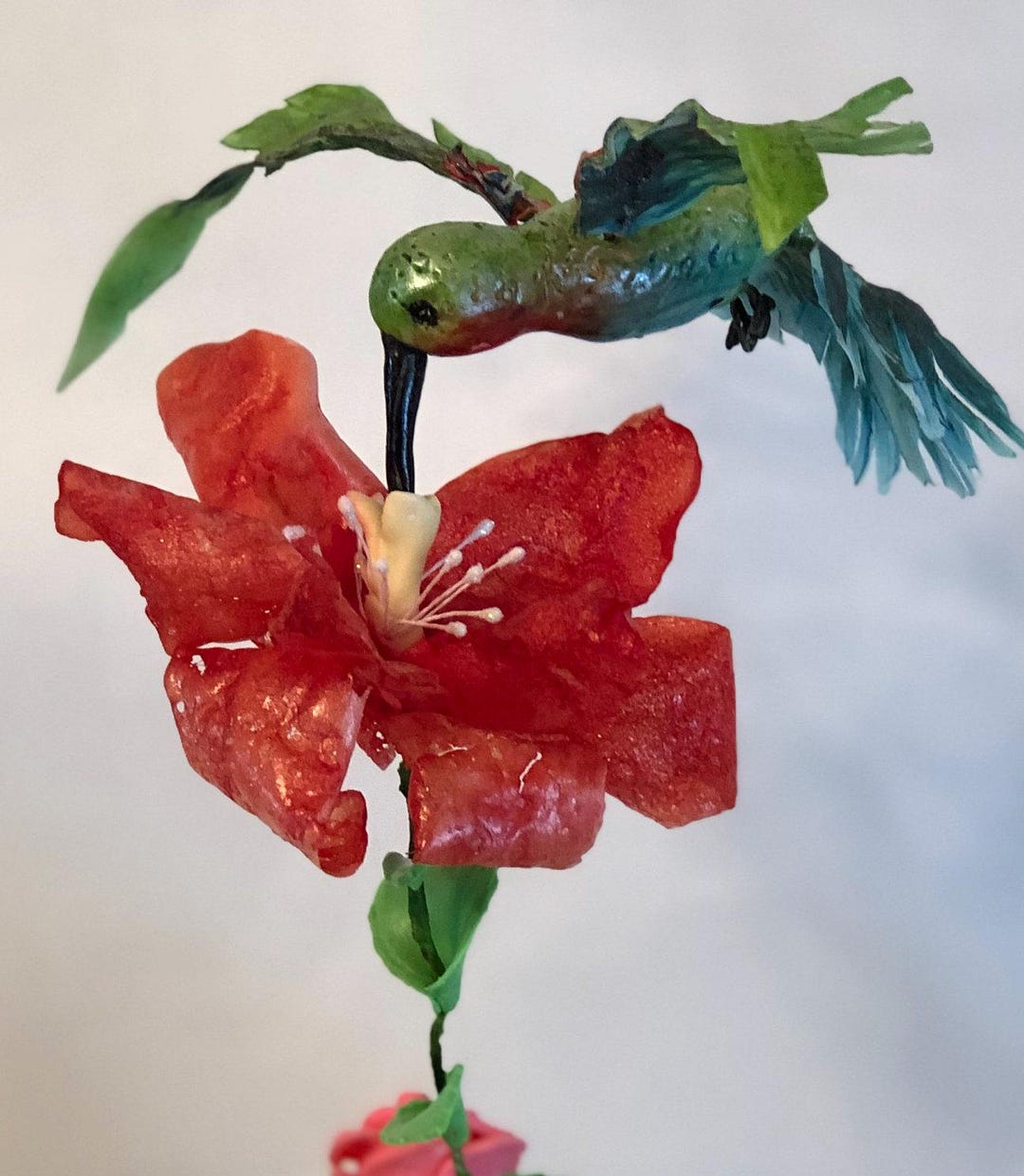 3D Hummingbird Gum Paste Cake Topper / Hibiscus Fondant Sugar / Flower ...