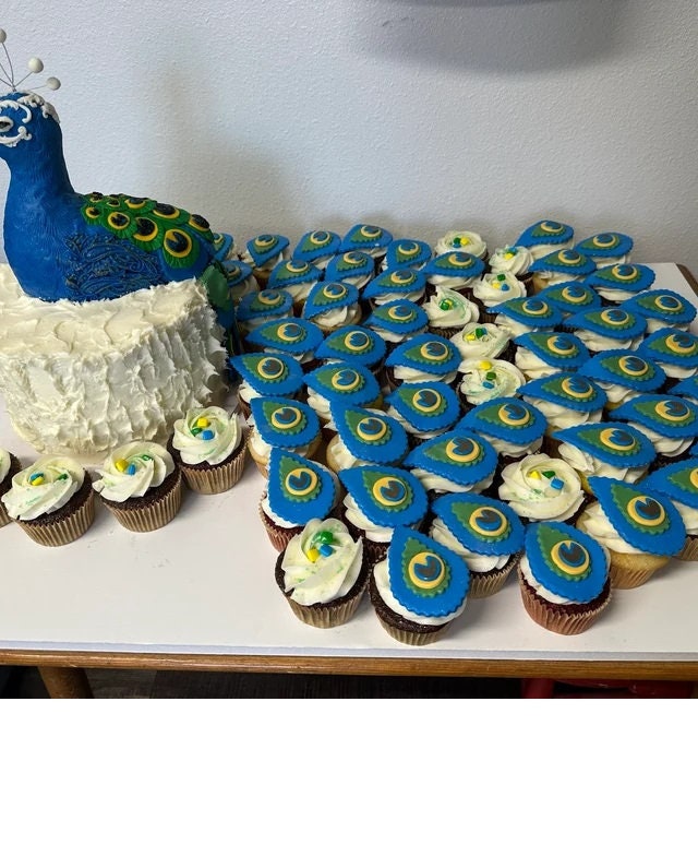 12 Fondant Peacock Feather Cupcake Toppers - Etsy